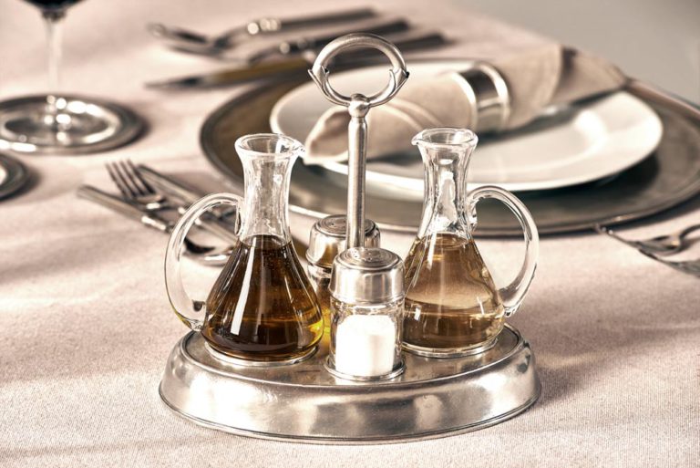 Pewter & Glass Condiment Set - Italian Pewter Tableware