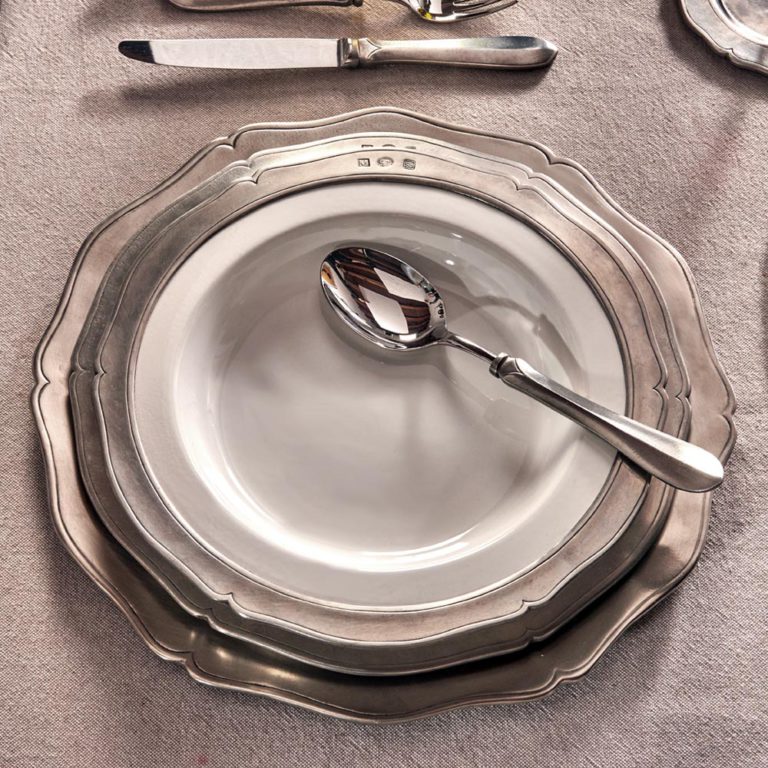 Ceramic & Pewter Soup Dish - Italian Pewter Dinnerware