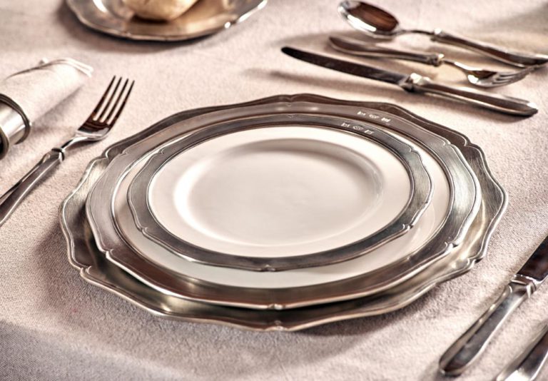 Ceramic & Pewter Dessert Plate - Italian Pewter Dinnerware