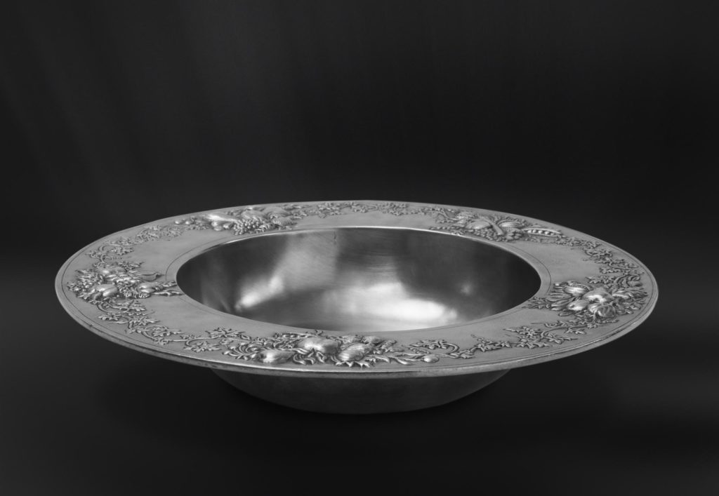 Embossed Pewter Dessert Stand - Italian Pewter Serveware Embossed Pewter Dessert Stand - Italian Pewter Serveware