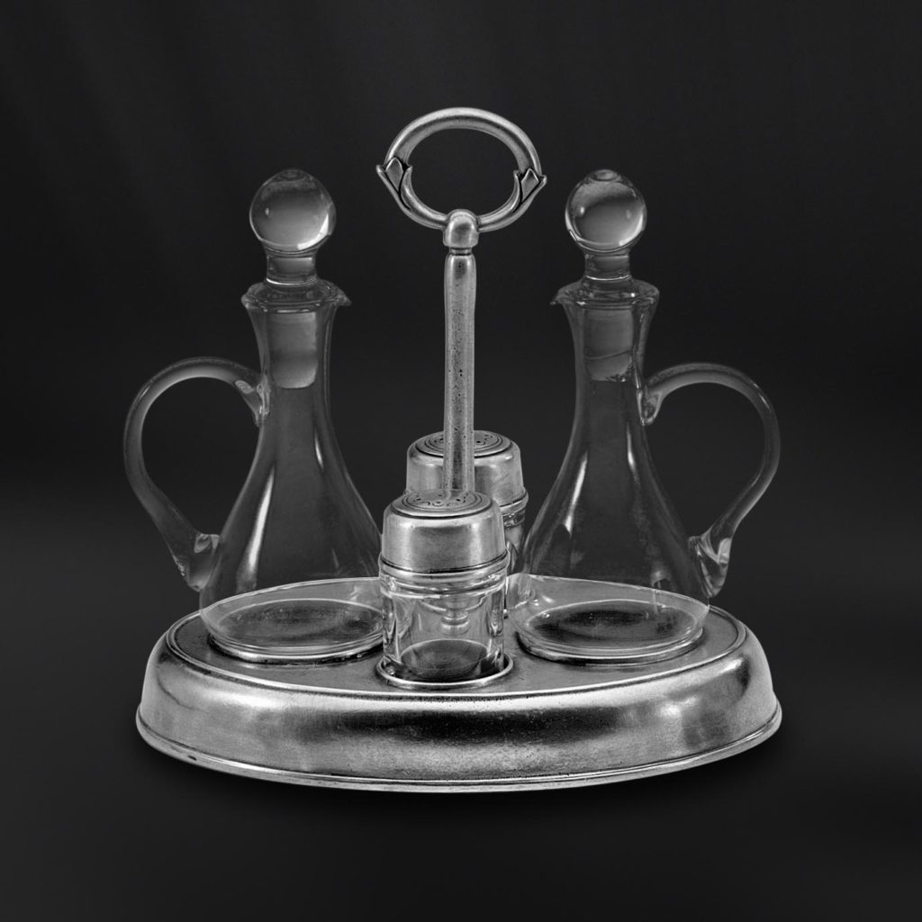 Pewter & Glass Condiment Set - Italian Pewter Tableware