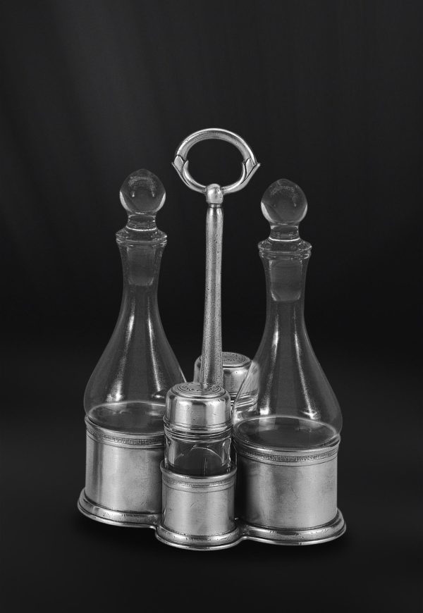 Pewter & Glass Condiment Set - Italian Pewter Tableware