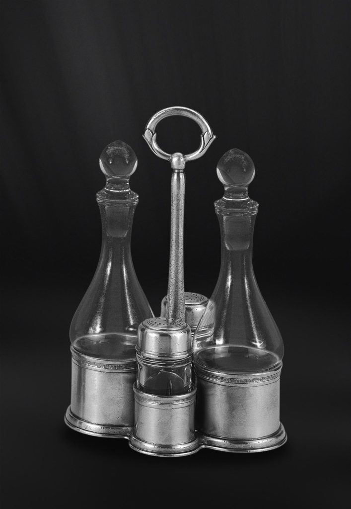 Pewter & Glass Oil & Vinegar Cruet Set - Italian Pewter Tableware