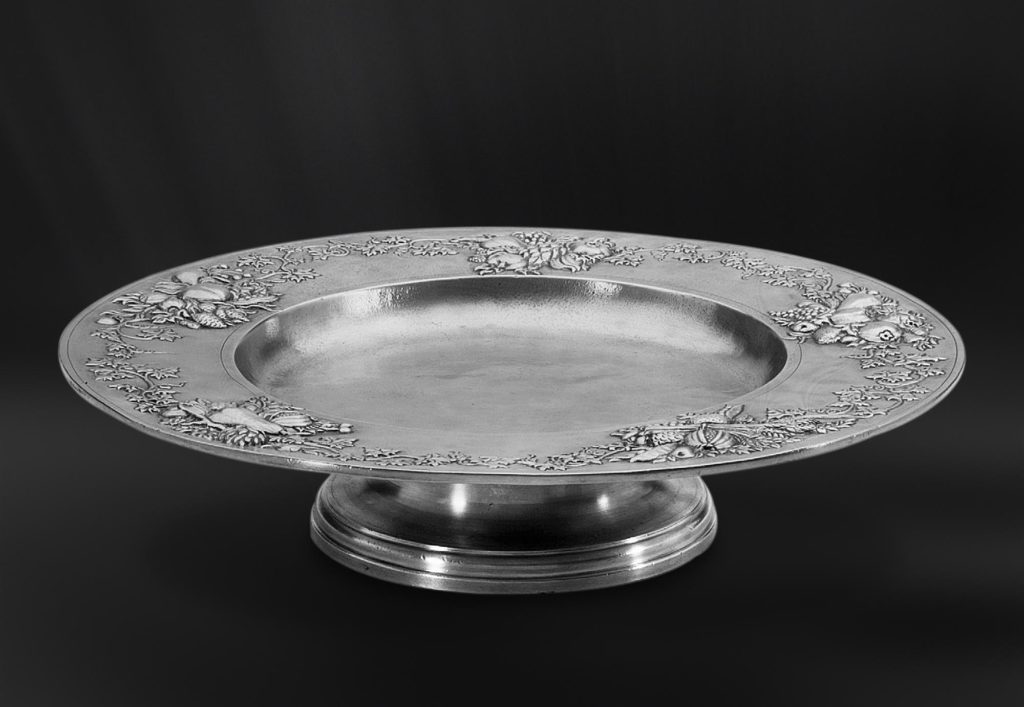 Embossed Pewter Dessert Stand - Italian Pewter Serveware Embossed Pewter Dessert Stand - Italian Pewter Serveware