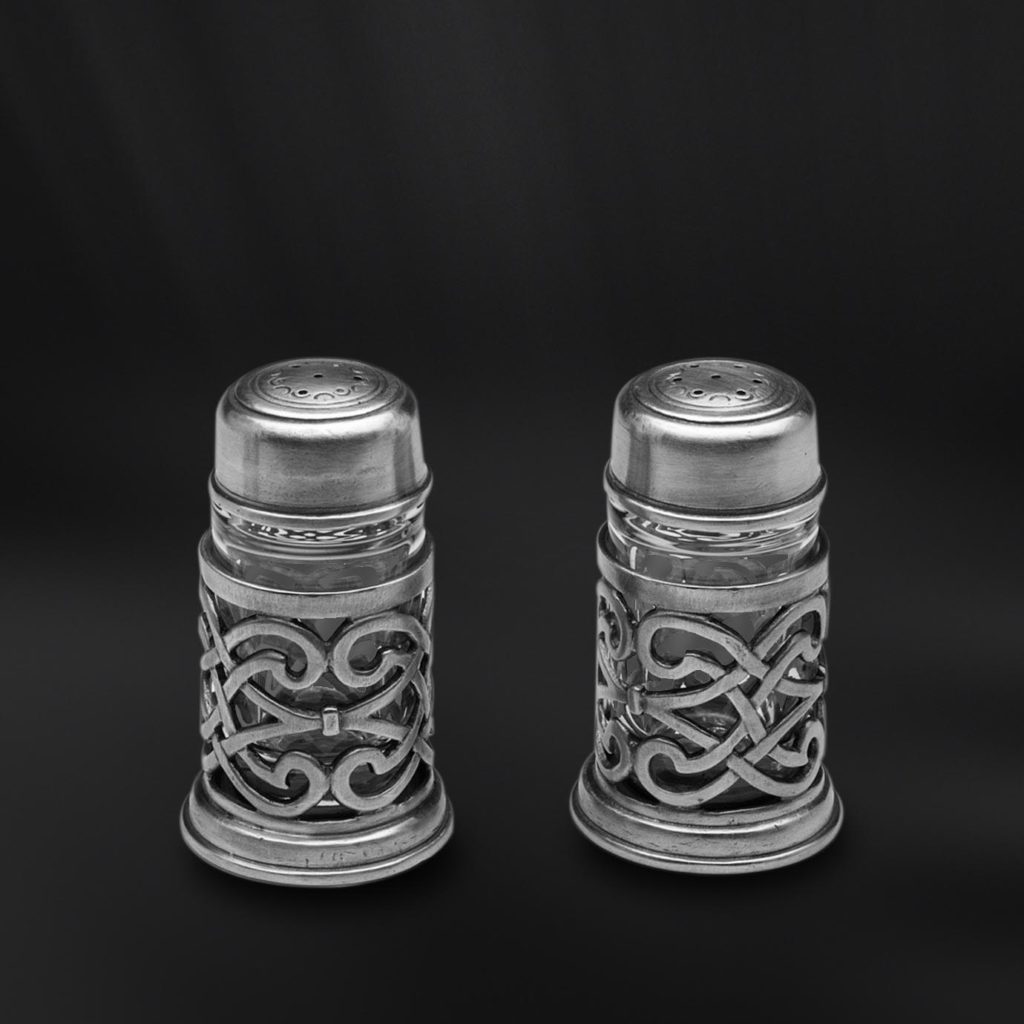 Pewter & Glass Salt & Pepper Cruet Set/Shakers - Italian Pewter