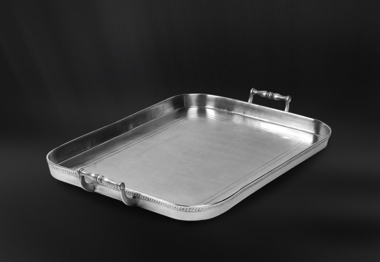 Rectangular Garden Pewter Tray with Handles - Italian Pewter